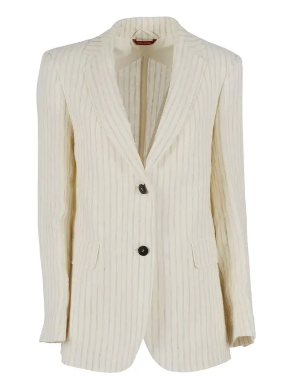 Max Mara Striped Linen Blend Blazer - Cream
