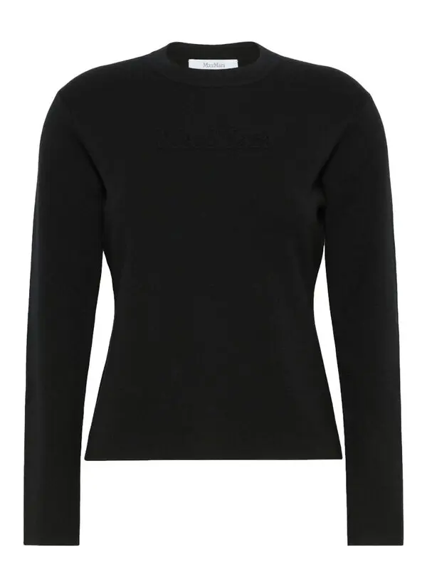 Max Mara Wool Yarn Sweater With Embossed Logo Detail - Black