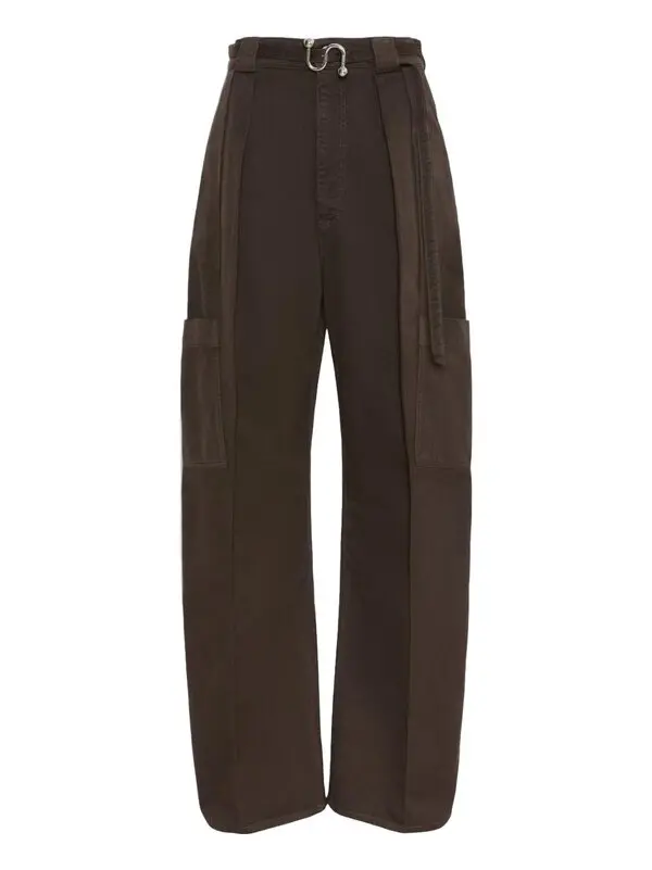 Max Mara Oversized Cotton Cargo Trousers With High Waist And 's' Buckle Belt - Chocolate