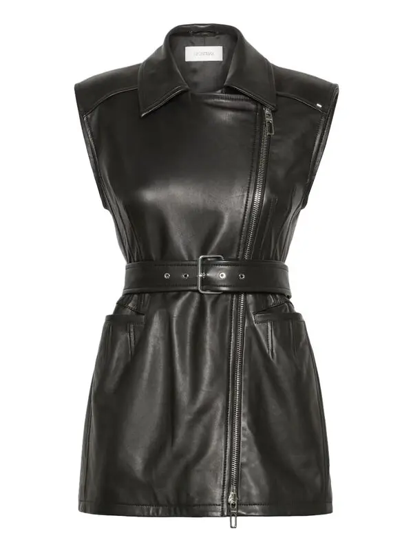 Max Mara Sleeveless Nappa Leather Jacket With Belt - Black