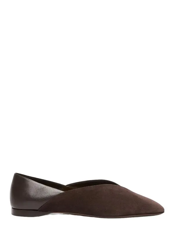 Max Mara Split Leather And Nappa Leather Ballet Flats - Dark Brown