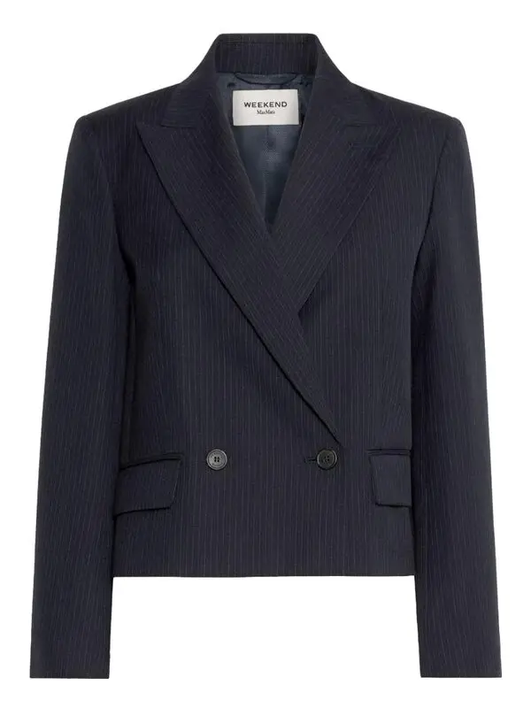 Max Mara Wool And Cotton Gabardine Pinstripe Blazer - Navy