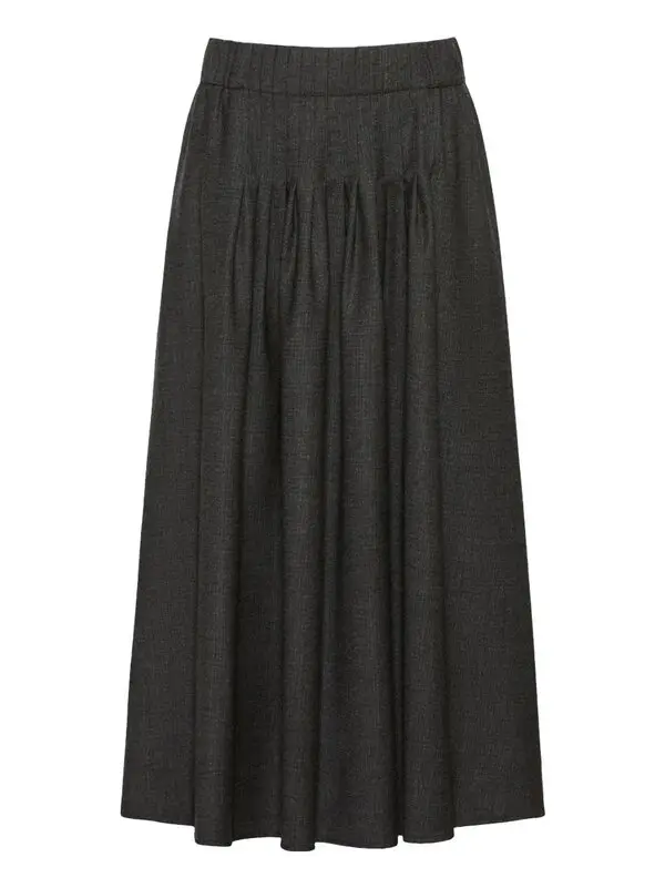 Max Mara Stretch Wool Flannel A-line Midi Skirt - Dark Grey