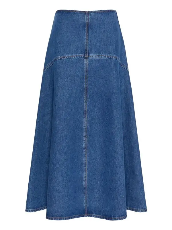 Max Mara Flared Denim Skirt With Contrast Stitching - Navy