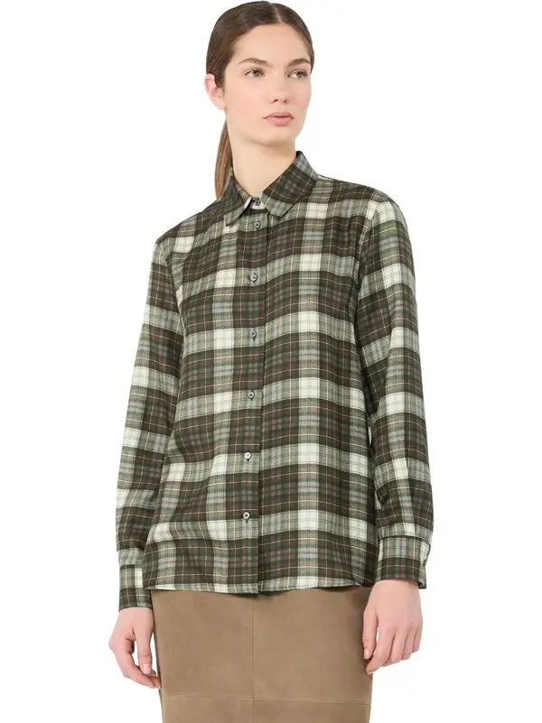 Max Mara Checked Silk Twill Shirt - Kaki