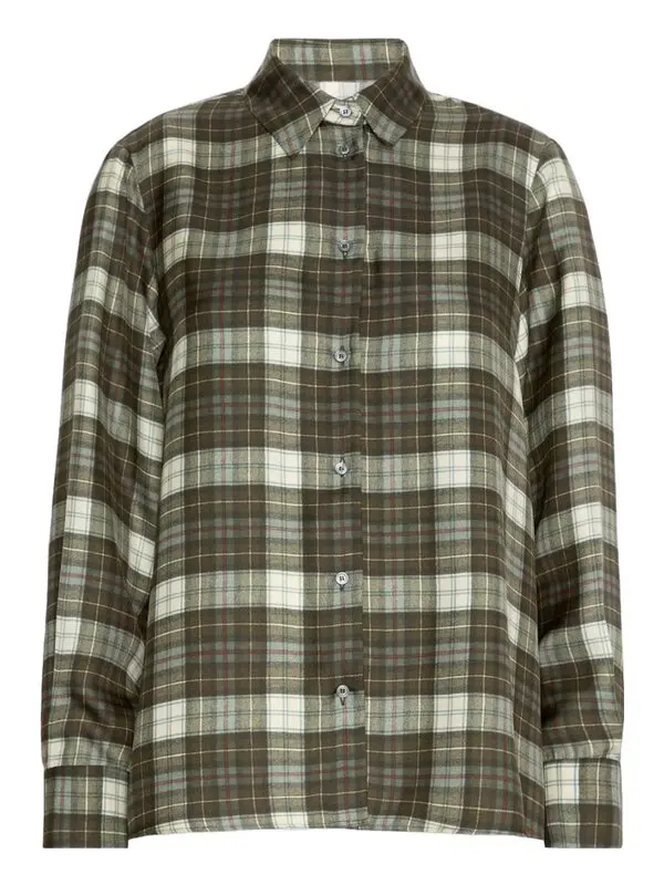 Max Mara Checked Silk Twill Shirt - Kaki