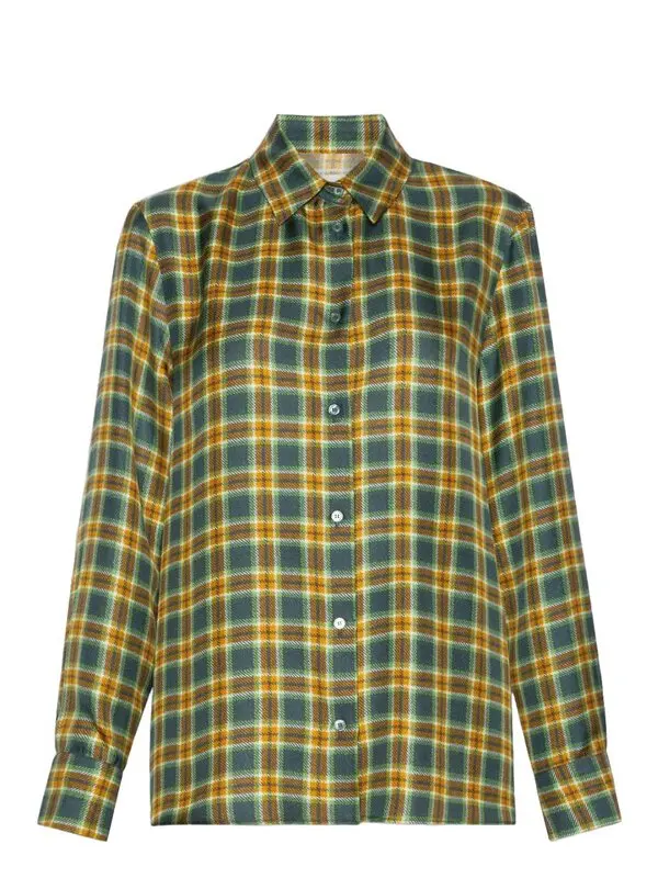Max Mara Checked Silk Twill Shirt - Green