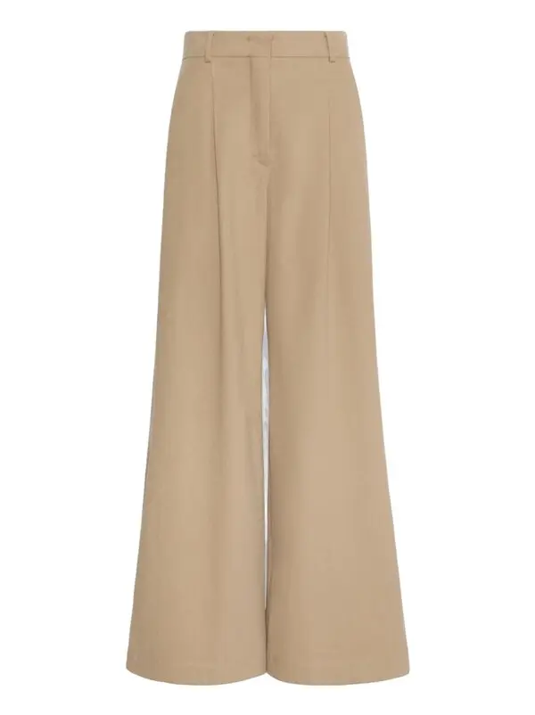Max Mara Wide Leg Cotton Drill Trousers - Beige