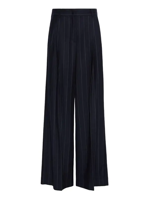 Max Mara Wool Pinstriped Flannel Trousers - Navy