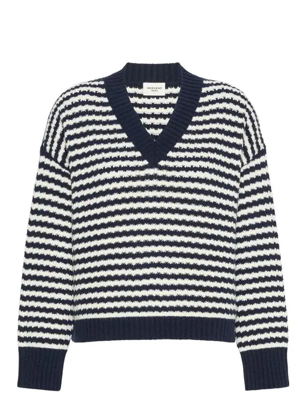 Max Mara Loose Jumper In Wool Yarn - Navy