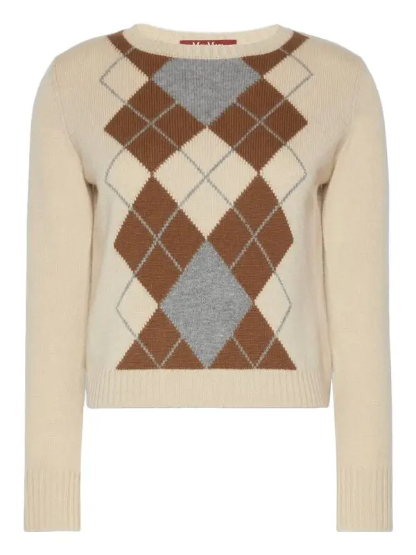 Max Mara Argyle Wool And Cashmere Sweater - Ecru