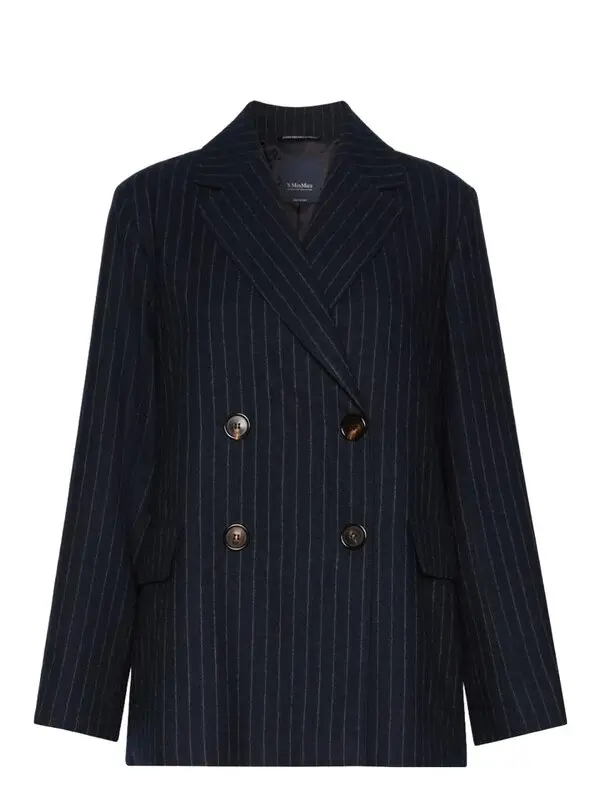 Max Mara Double-breasted Pinstripe Wool Jacket - Midnightblue