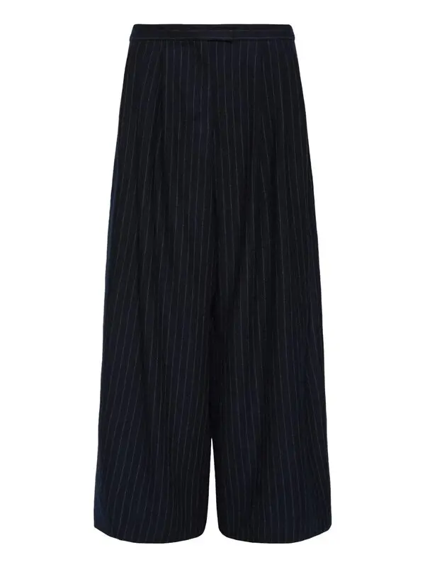 Max Mara Chalk-stripe Wool Pleated Wide-leg Trousers - Midnightblue