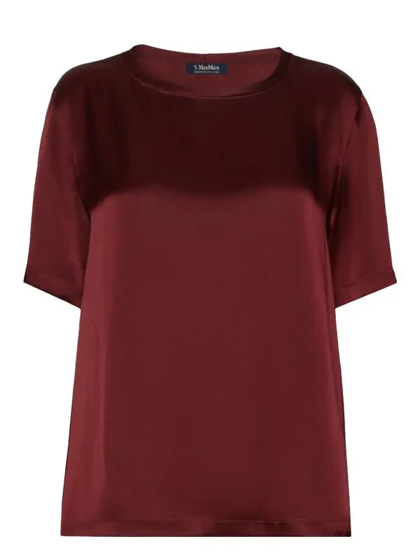 Max Mara Satin Crew-neck Blouse - Bordeaux