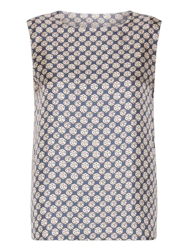 Max Mara Printed Silk Top - Navy