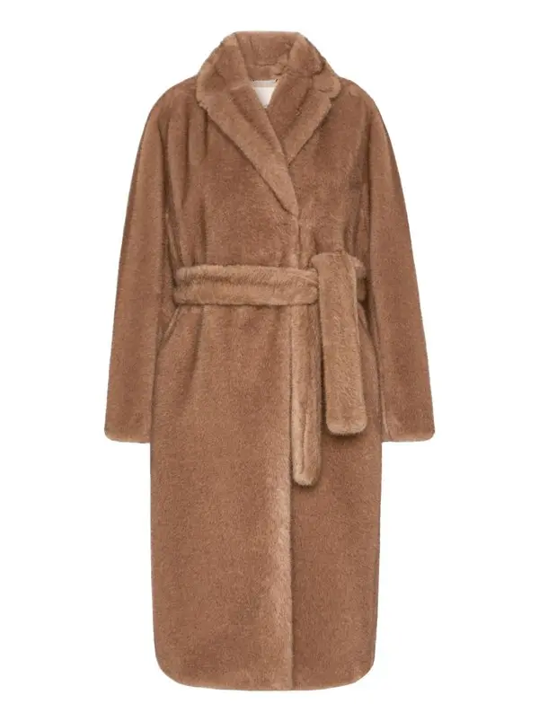Max Mara Textured Belted Wrap Coat - Beige