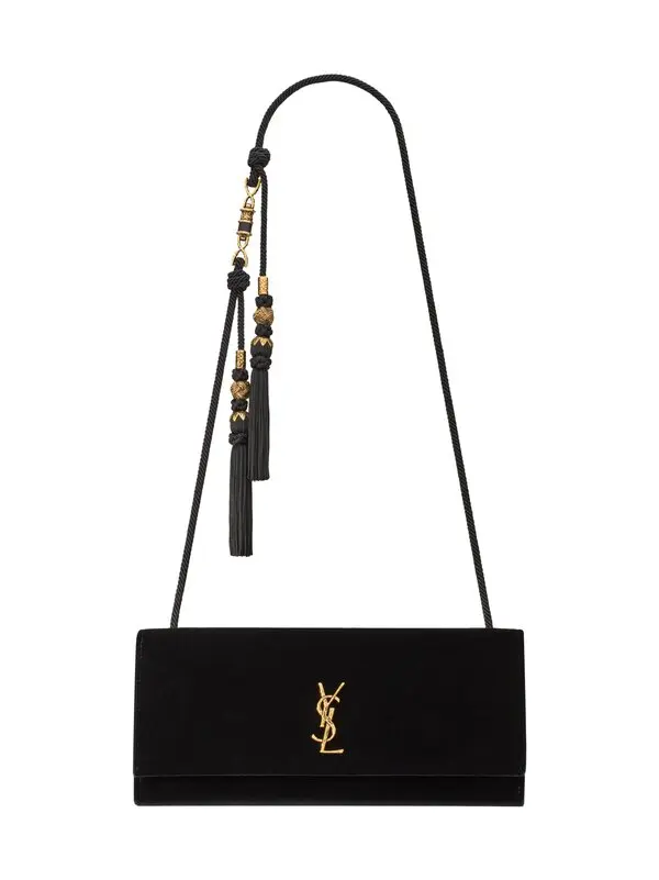 Saint Laurent Kate Clutch On Chain In Suede - Black