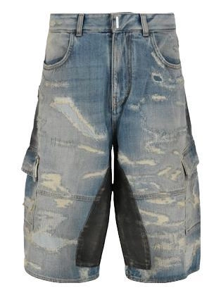 Givenchy Distressed Denim Cargo Shorts - Medium Blue