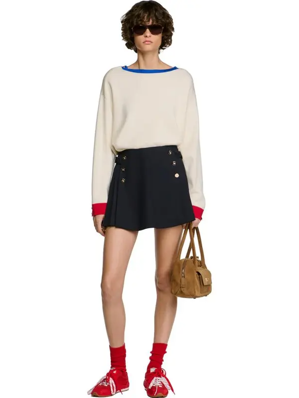 Sandro Contrast Round-neck Wool Sweater - Ecru
