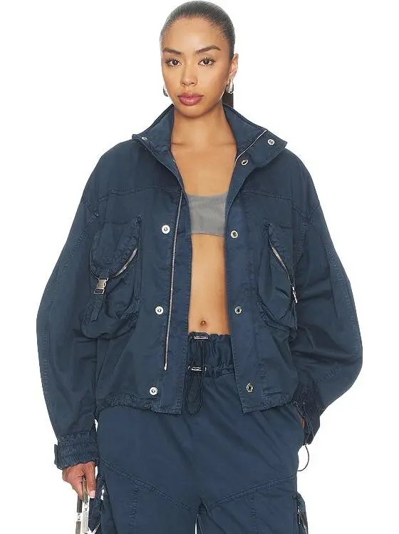 Attico Utility Bomber Jacket In Navy - Washed Blue