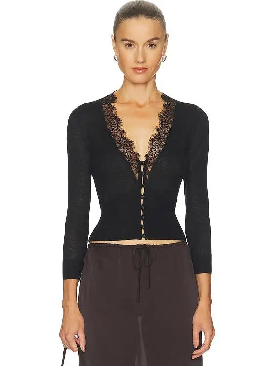 L'Agence Eluna Lace Detail Cardigan - Black