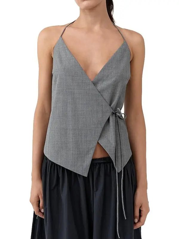 ST. AGNI Wool Blend Halter Top With Tie Detail - Pumice