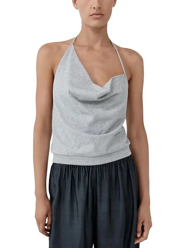 ST. AGNI Cotton Jersey Halter Top - Light Grey