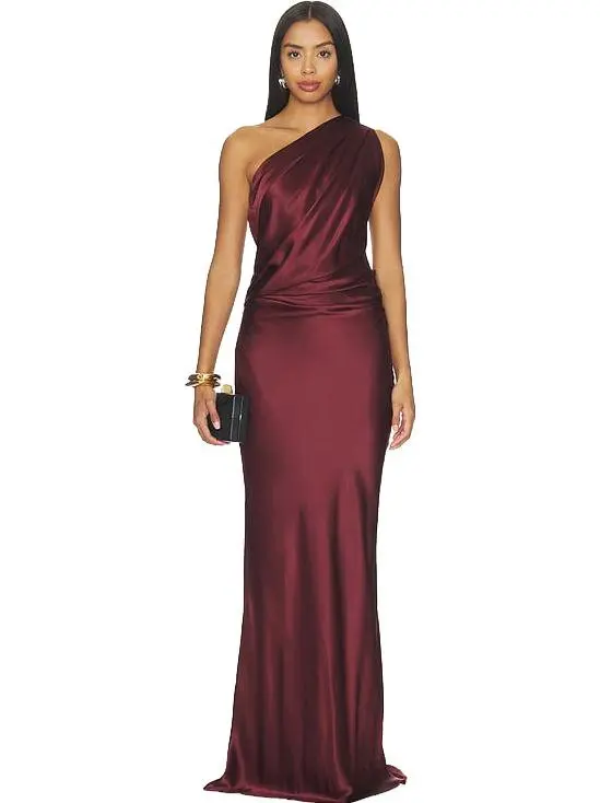 THE SEI Draped One Shoulder Gown In Burgundy - Henna