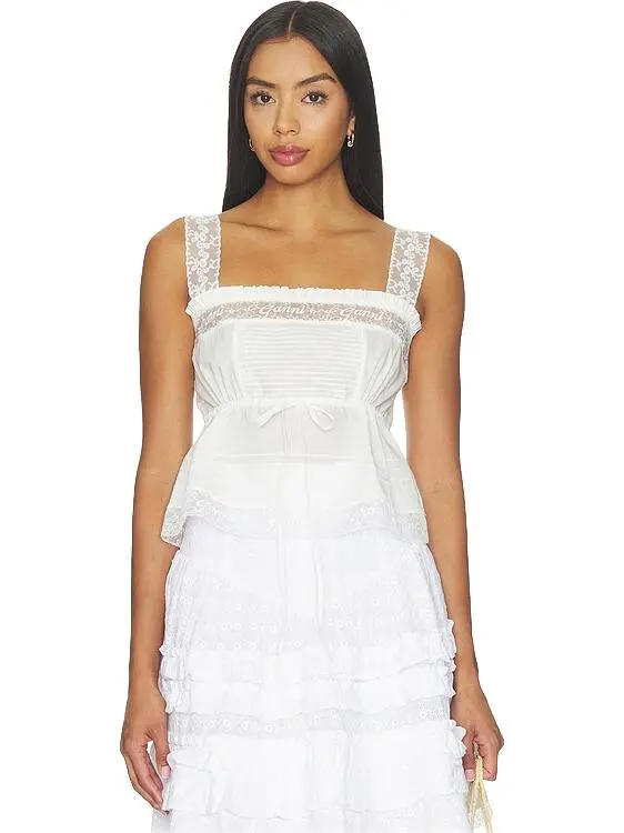 GANNI Cotton Voile Lace Slip Top In White - Bright White