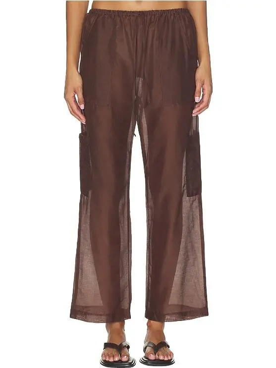 Donni. The Silk Cotton Sheer Cargo Pant In Brown - Walnut