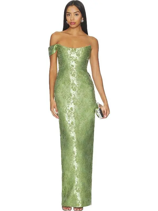 SAU LEE Jackson Jacquard Gown - Green
