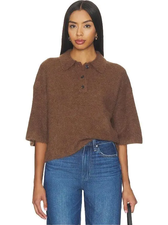 PISTOLA Nadya Alpaca Blend Boxy Polo Sweater Top In Brown - Roche