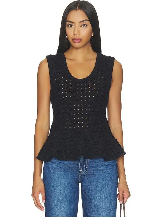PISTOLA Anna Peplum Sweater Tank Top - Black