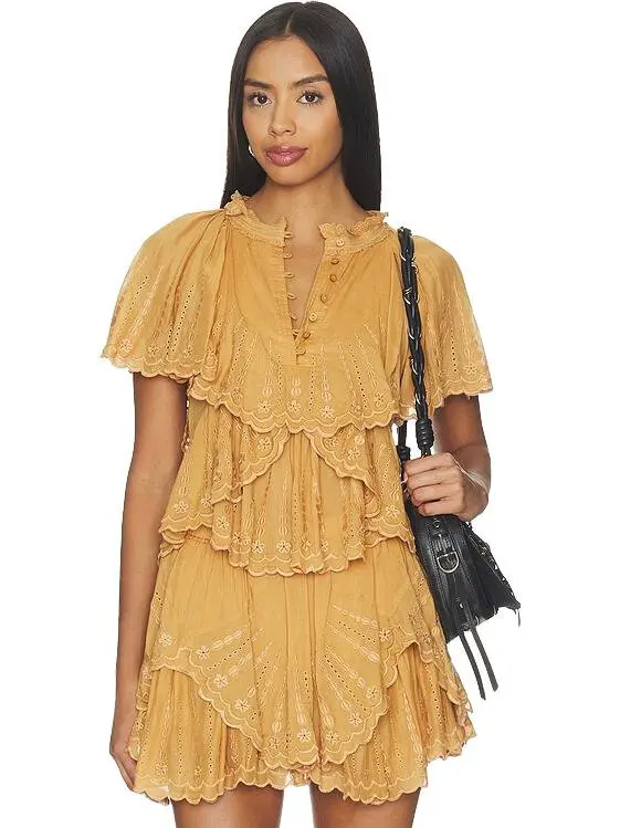 Isabel Marant Étoile Short Sleeve Embroidered Top - Caramel