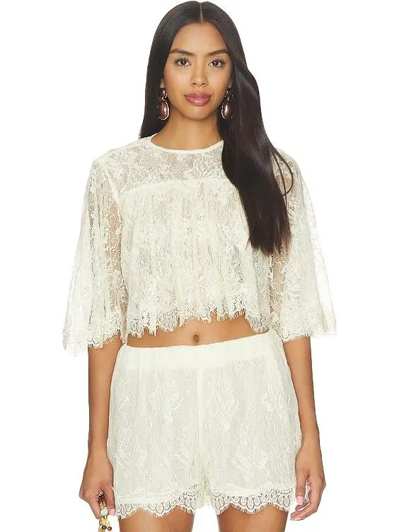 Hemant & Nandita Lace Cropped Top - Eggshell