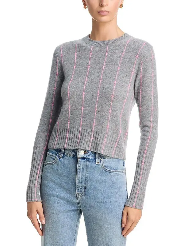 Guest In Residence Cashmere Shrunken Checker Crew Top - Heather Grey/sprinkle