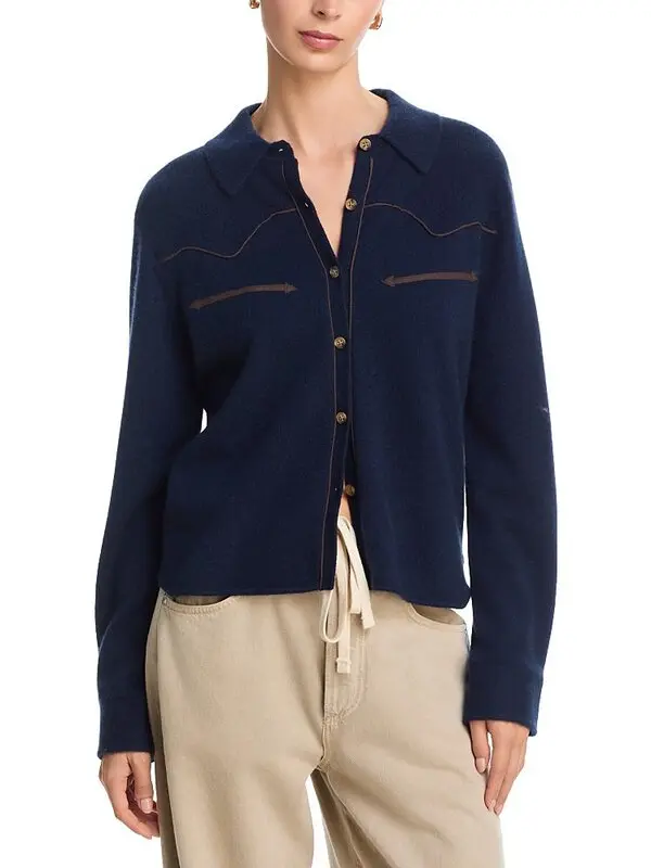 Guest In Residence Cashmere Cropped Western Shirt - Midnight
