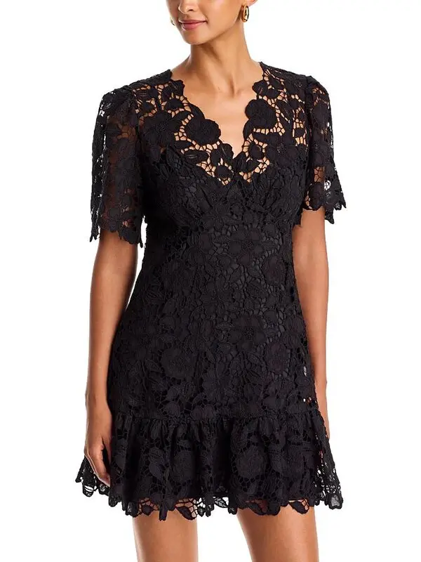 Aqua Lace Flounce Mini Dress - Black