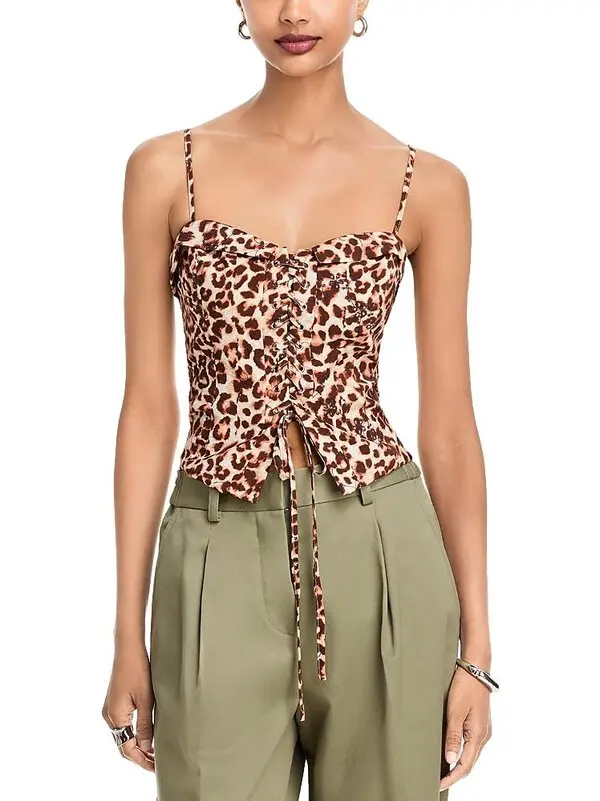 Aqua Animal Print Lace-up Corset Top - Black