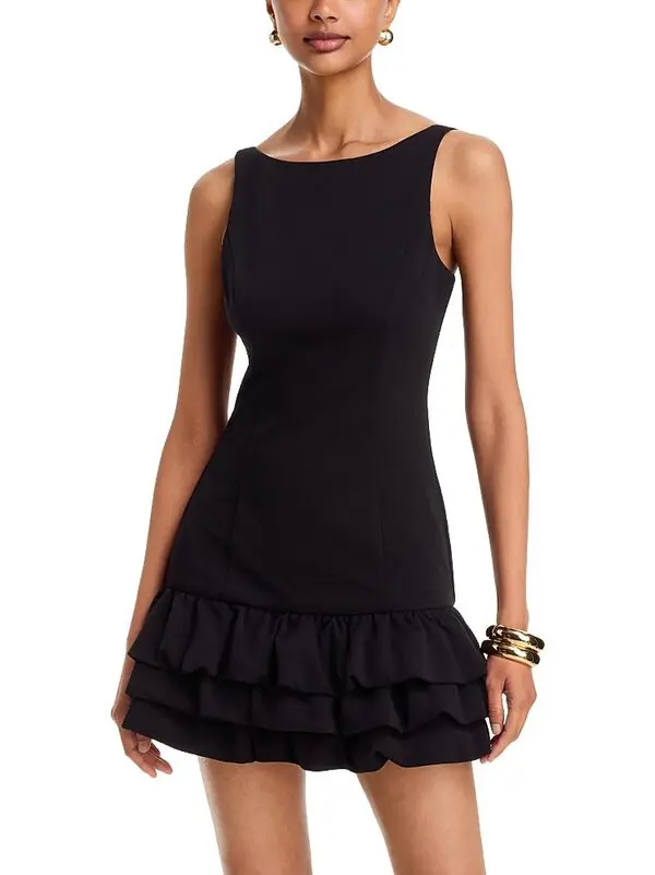 Aqua Drop Waist Ruffled Mini Dress - Black