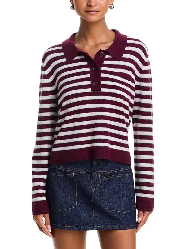 Aqua Cashmere 100% Cashmere Polo Sweater Exclusive - Black Cherry
