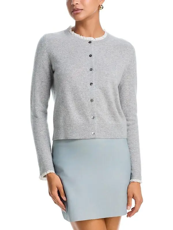 Aqua Cashmere Crewneck Cardigan Sweater - Light Grey