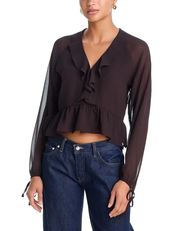 Aqua V Neck Long Sleeve Blouse - Espresso