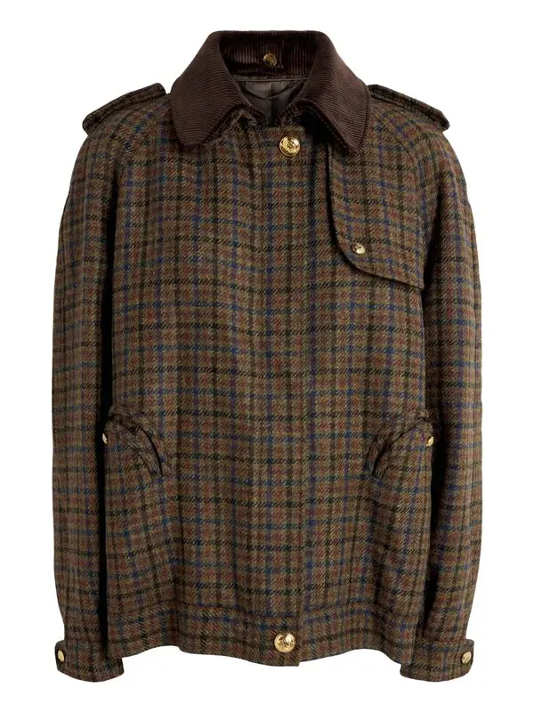 BLAZÉ MILANO Virgin Wool Check Chausie Jacket - Brown