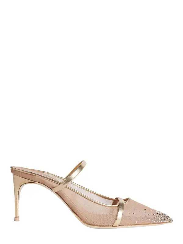MALONE SOULIERS Embellished Mesh Aurora Heeled Mules 70 - Beige