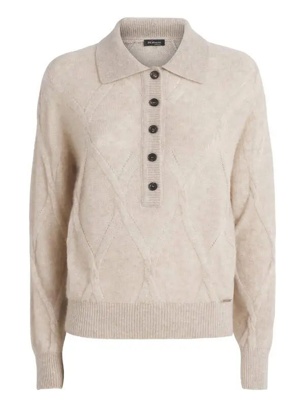 Kiton Cashmere-silk Pointelle-knit Polo Shirt - Beige