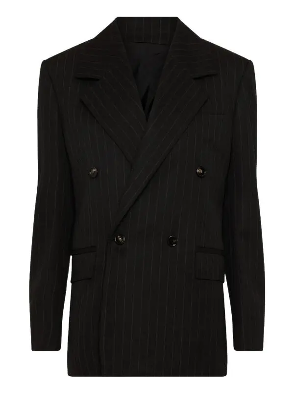 Bottega Veneta Pinstriped Wool Suit Jacket - Black