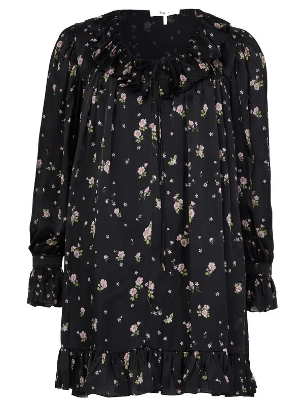 Chloé Floral Print Long-sleeved Mini Dress - Black