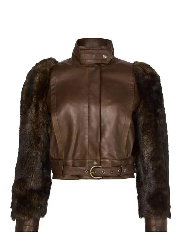 Chloé High Collar Long Sleeve Leather And Fur Jacket - Black