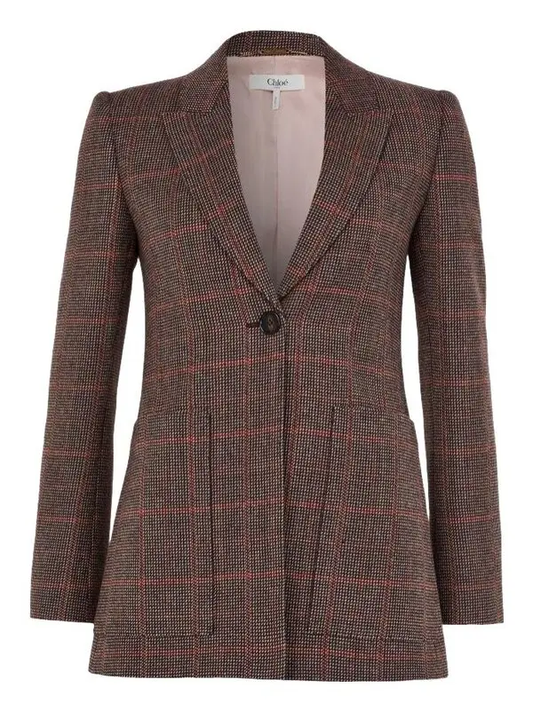 Chloé Checked Long-sleeve Suit Jacket - Brown